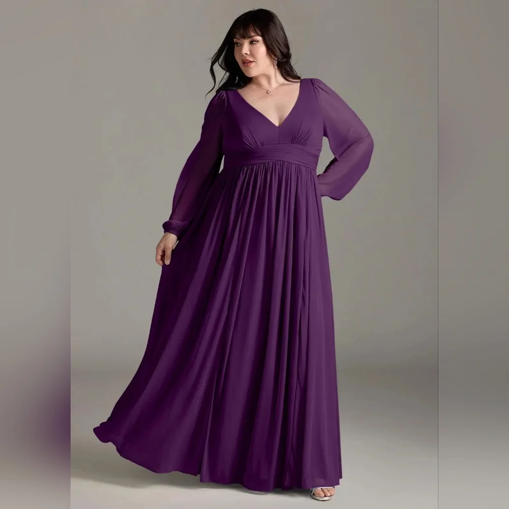 Azazie | Dresses | Nwt Azazie Norah Grape Aline Vneck Long Sleeve ...